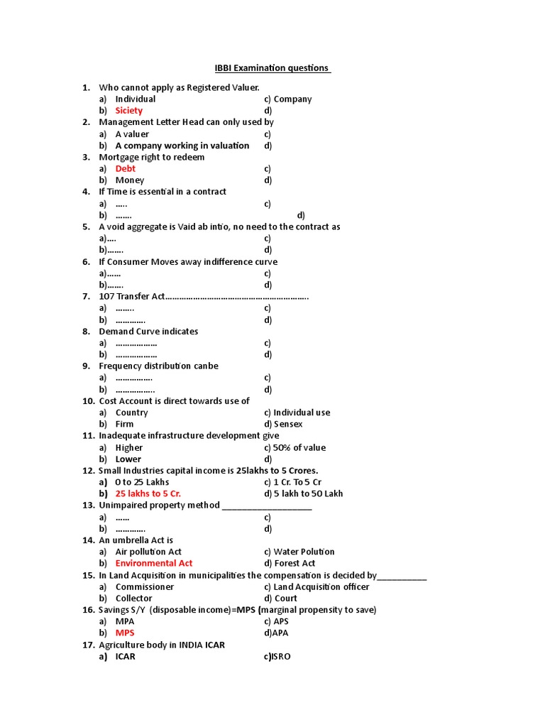 IBBI Examination Questions | PDF | Real Estate Appraisal | Economies