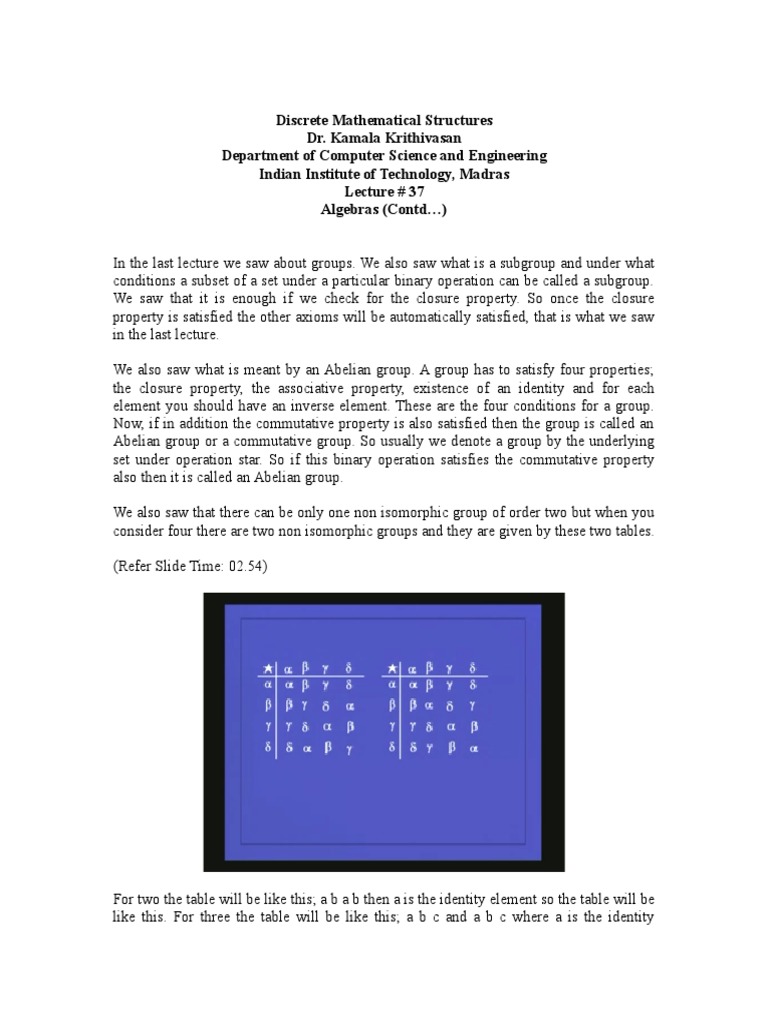 Discrete Mathematical Structures Lec - 37 | PDF | Group (Mathematics ...