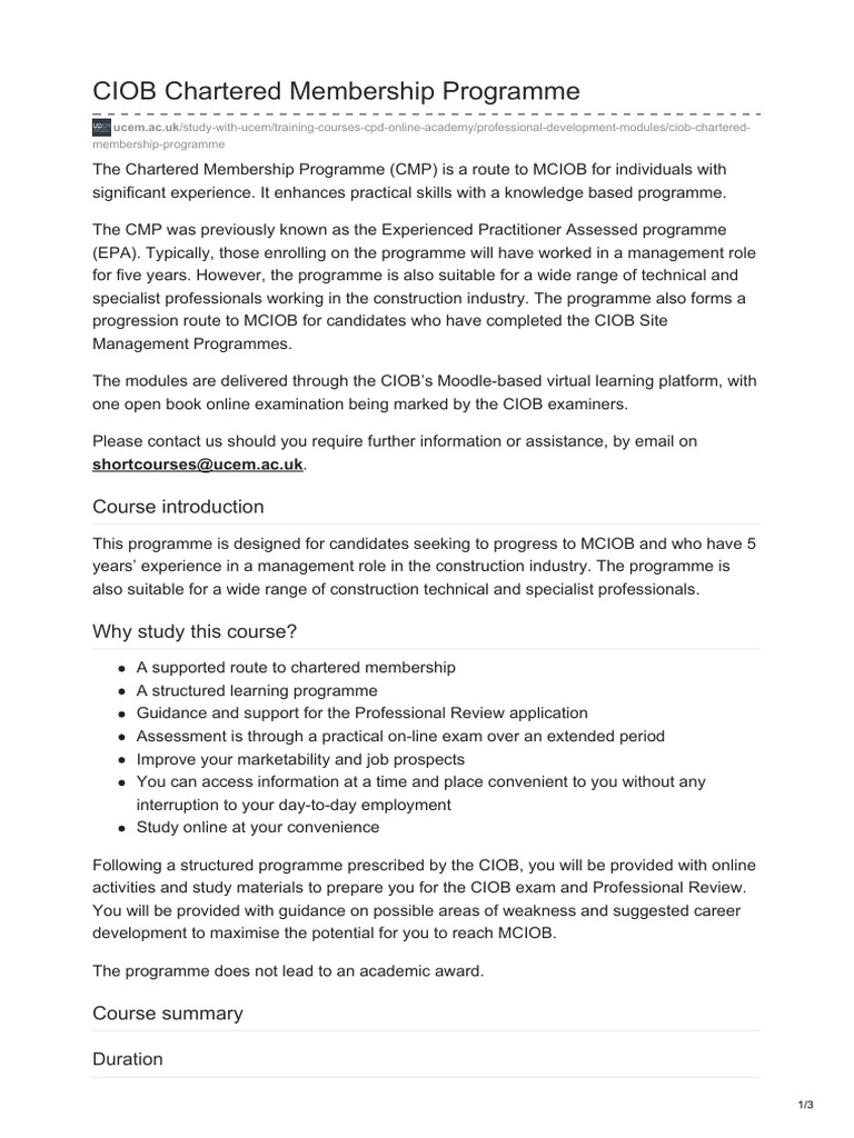CIOB Chartered Membership Overview | PDF | Test (Assessment) | Risk