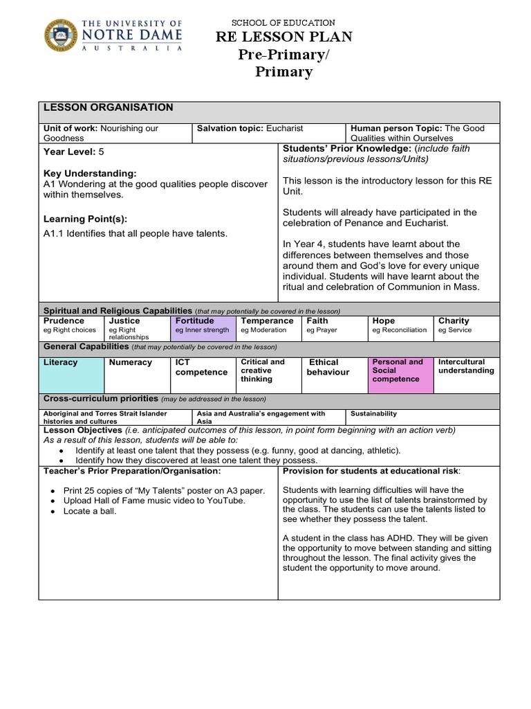 Re Lesson Plan Pre-Primary/ Primary | Download Free PDF | Question ...