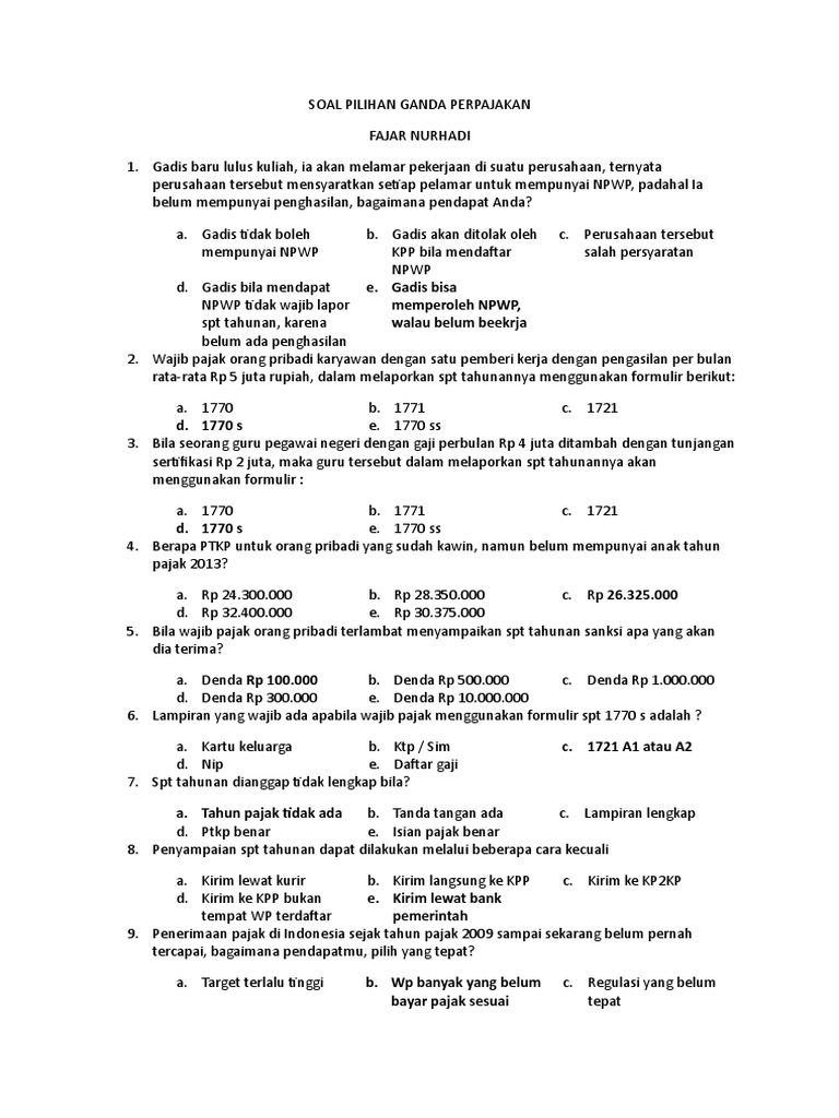 Soal Olimpiade Pajak 4 (Pak Fajar) | PDF