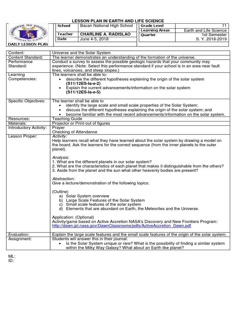 Els DLP 1ST | PDF | Solar System | Formation And Evolution Of The Solar ...