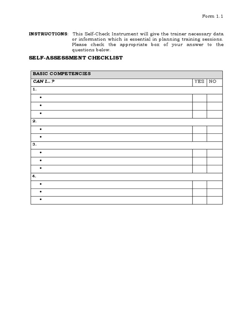 Self-Assessment Checklist: INSTRUCTIONS: This Self-Check Instrument ...