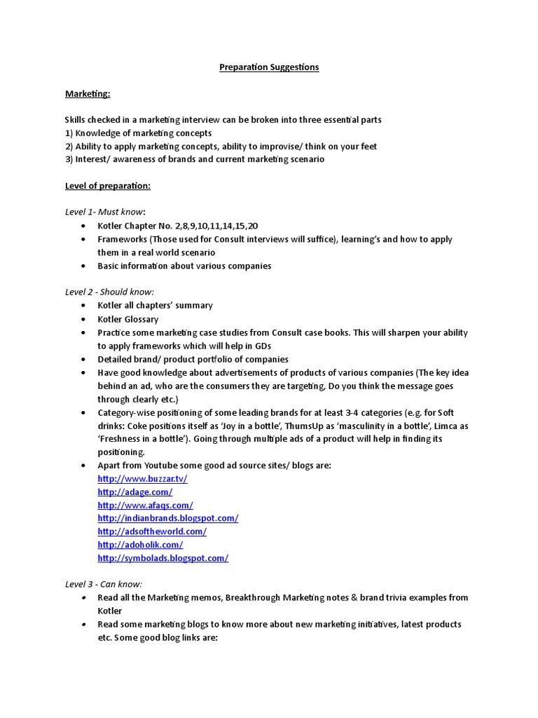 Preparation Suggestions Marketing:: Level 1-Must Know | PDF | Brand ...