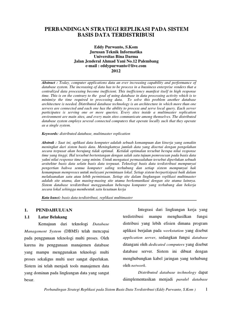 Jurnal Perbandingan Strategi Replikasi Pada Sistem Basis Data ... Jurnal Perbandingan Strategi Replikasi Pada Sistem Basis Data ...