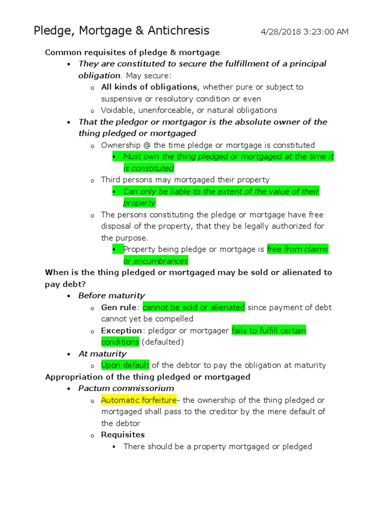 Pledge, Mortgage, and Antichresis Guide | PDF | Mortgage Law | Foreclosure