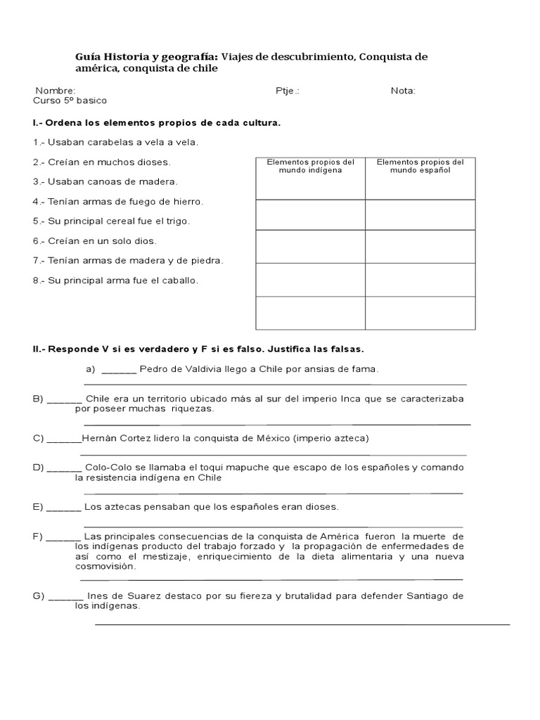 Guia 5to Basico Conquista | PDF | Conquistador | Francisco Pizarro