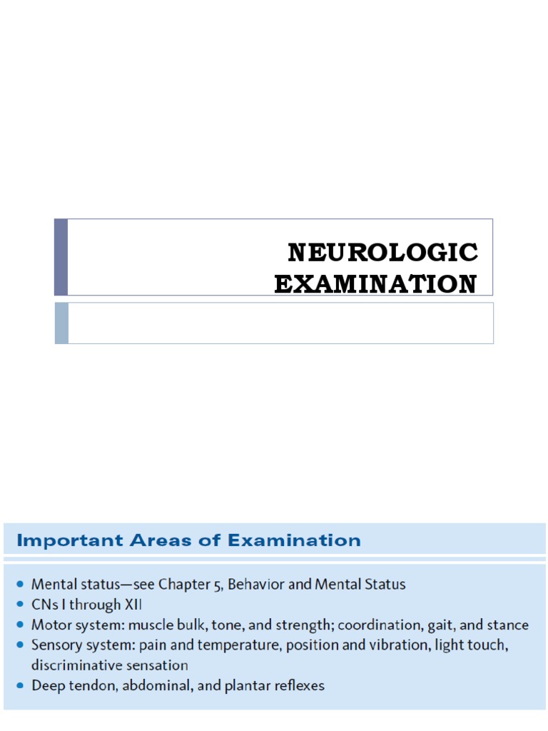 NEUROLOGIC EXAMINATION MENTAL STATUS | PDF | Somatosensory System ...