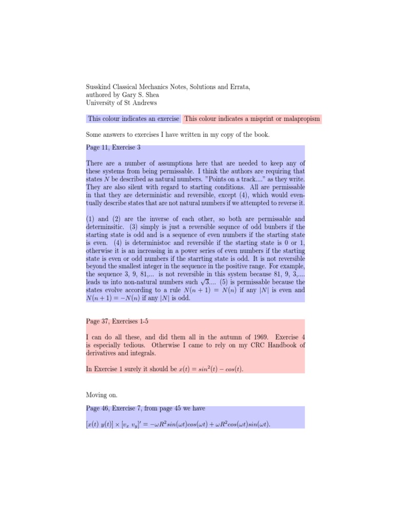 Susskind Classical Mechanics Notes | PDF | Teaching Mathematics ...