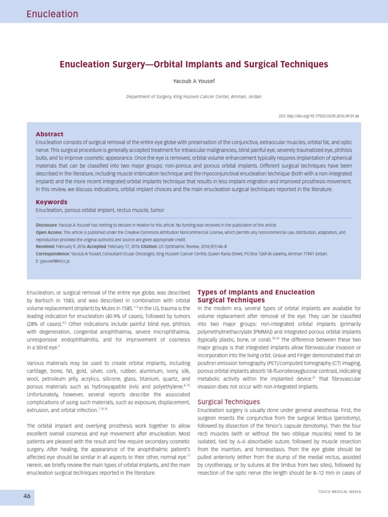 Enucleation Surgery-Orbital Implants and Surgical Techniques - 1 | PDF ...