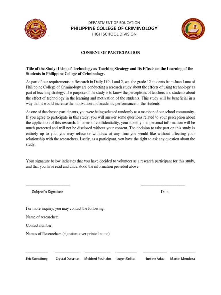 Technology in Teaching: Study Consent Form | PDF | Career & Growth