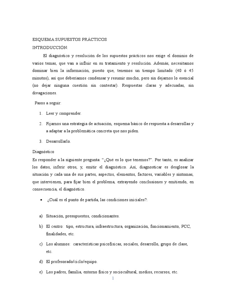 Esquema Supuestos Prácticos | PDF | Plan de estudios | Sicología