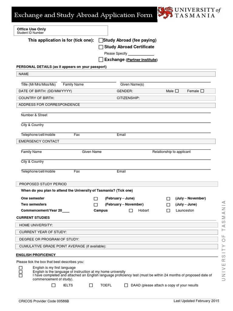 Incoming Study Abroad and Exchange Form | PDF | International Student ...