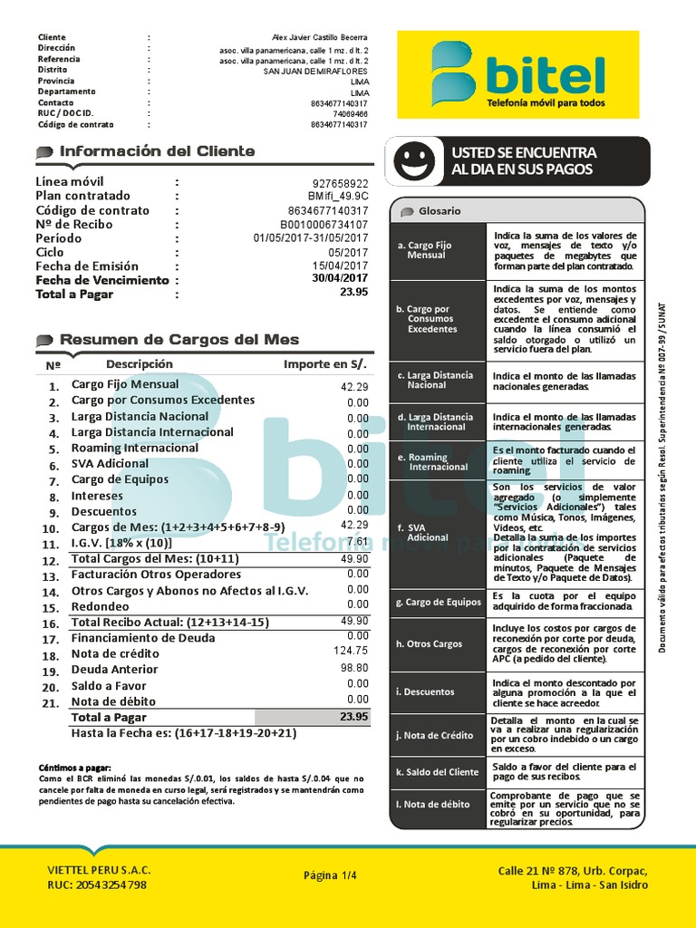 Recibo Bitel | PDF | Lima | Tarjeta de débito