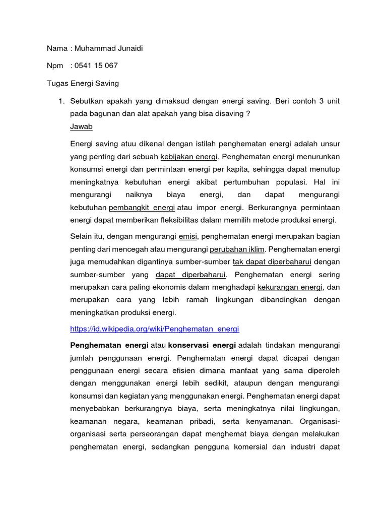 Tugas Energi Saving Muhammad Junaidi | PDF