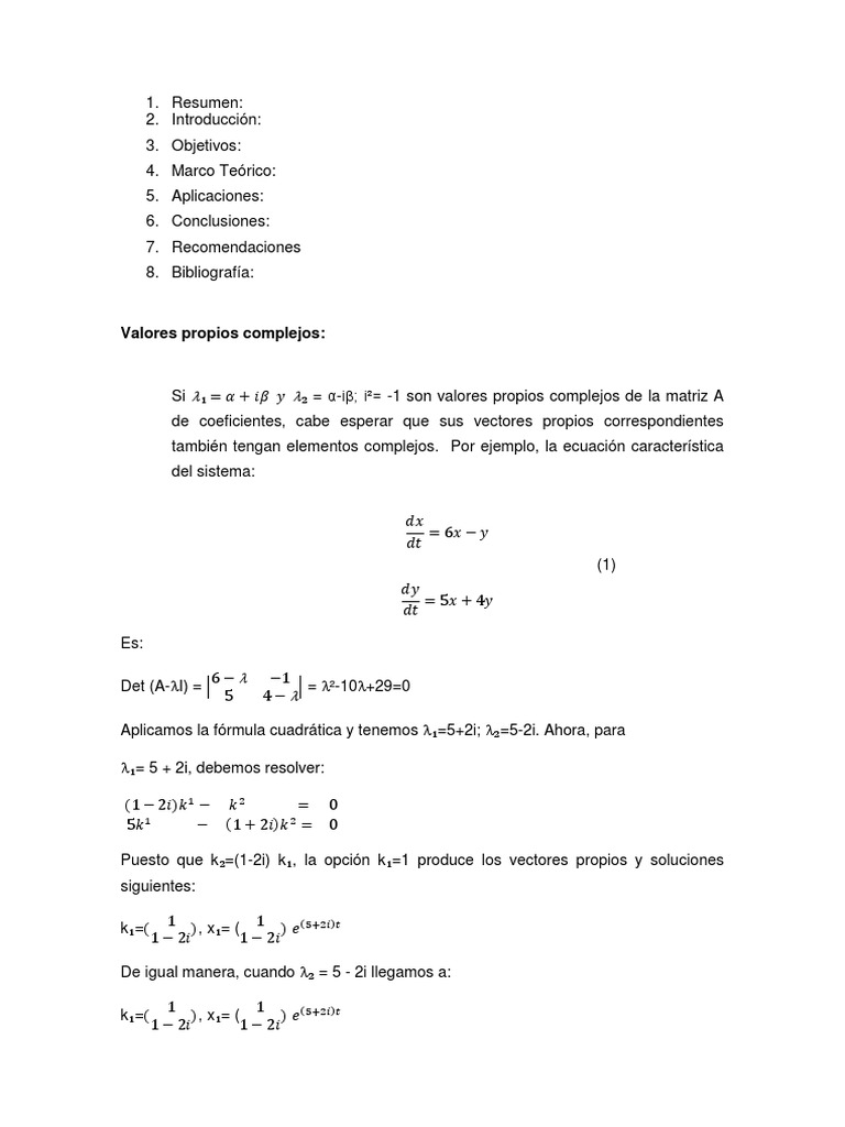 Valor Propio | PDF | Valores propios y vectores propios | Número complejo
