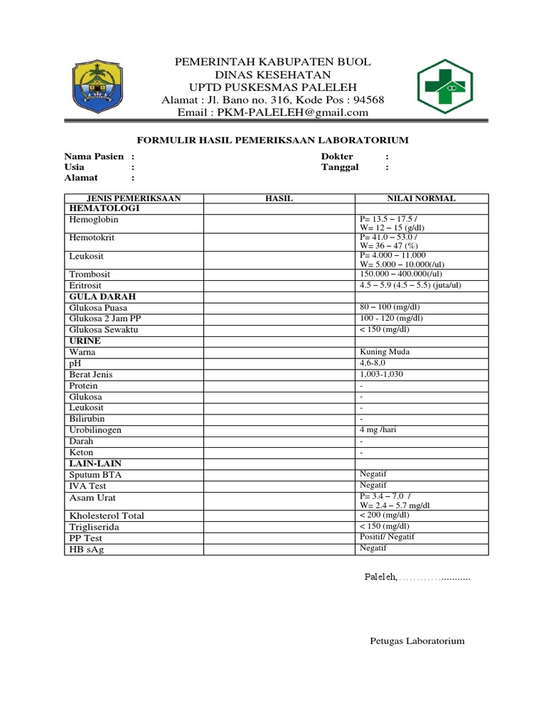 Form Hasil Pemeriksaan Lab | PDF
