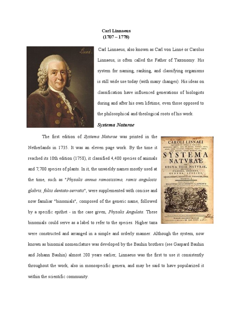 The Father of Taxonomy: An Overview of Carl Linnaeus' Groundbreaking ...