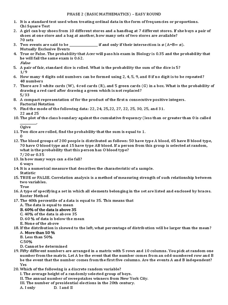 Phase II - Basic Statistics and Probability | Download Free PDF | Mean | Probability Distribution