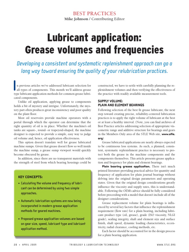 Lubricant Application - Grease Volumes and Frequencies - TLT Article ...