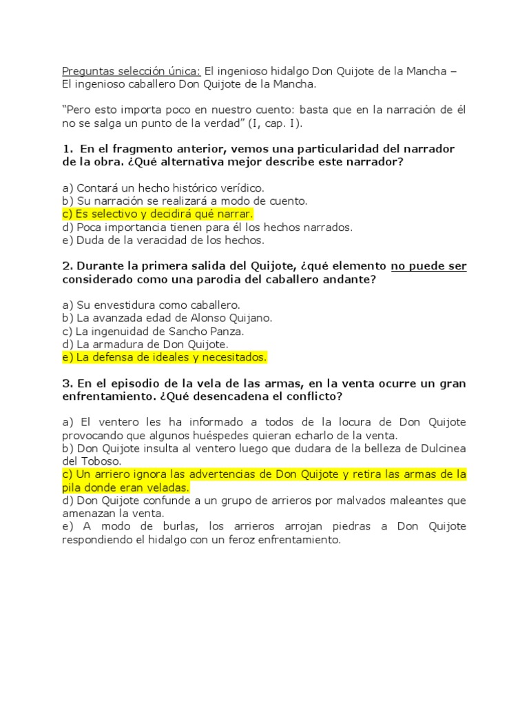 Preguntas sobre Don Quijote de la Mancha | PDF | Don Quijote