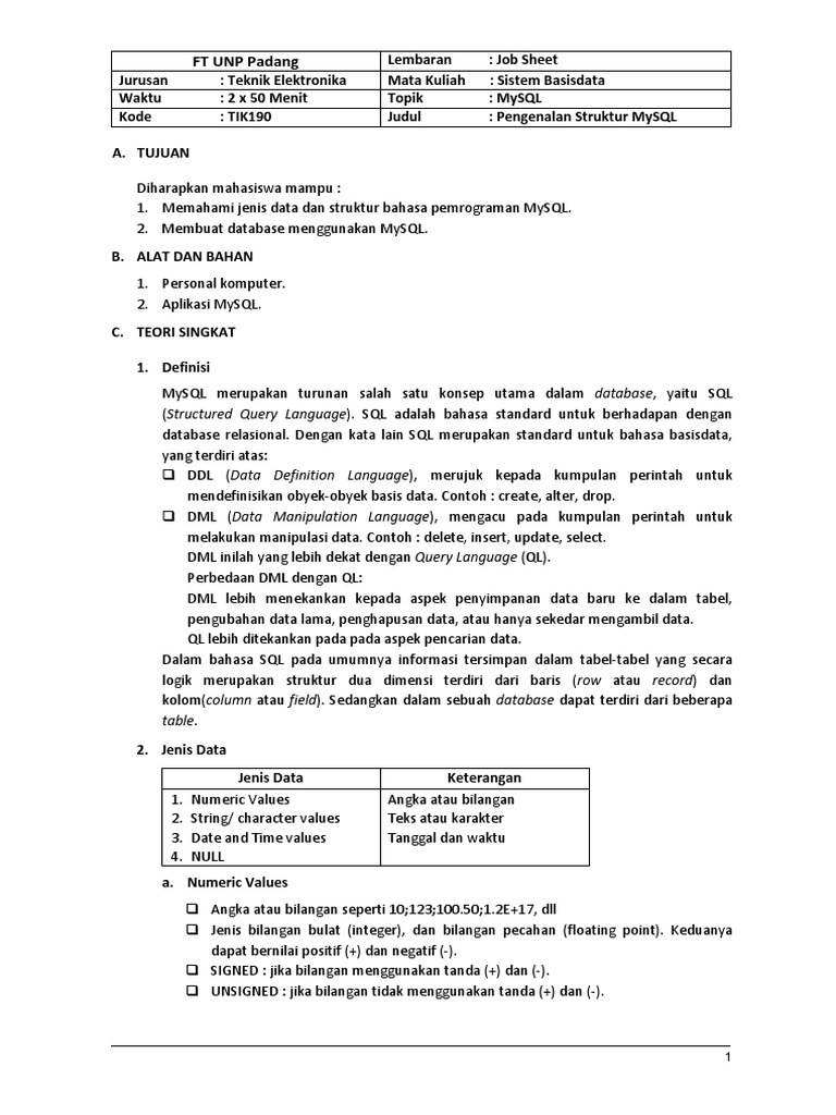Jobsheet MySQL | PDF