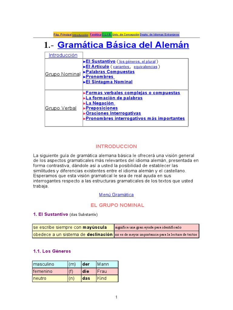 Alemán - Gramática Básica PDF | PDF | Verbo | Idioma aleman