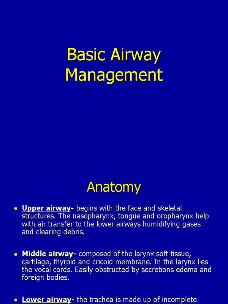 Basic Airway Management | PDF | Respiratory Tract | Anesthesia