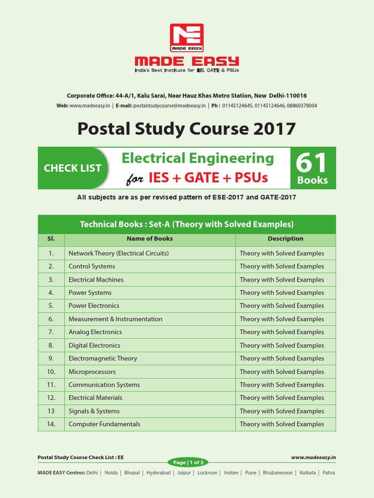 Postal Study Course 2017: Electrical Engineering | PDF | Electronics | Electrical Engineering