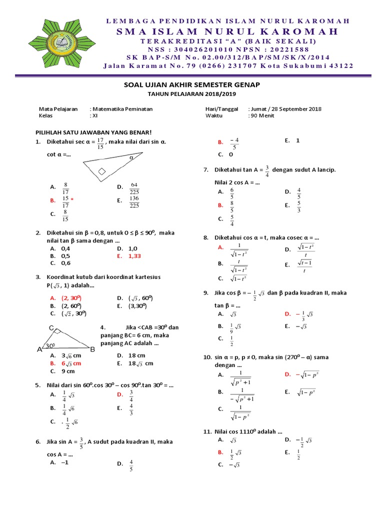 SOAL UTS Ganjil MTK Minat Xi | PDF | Metode & Bahan Ajar