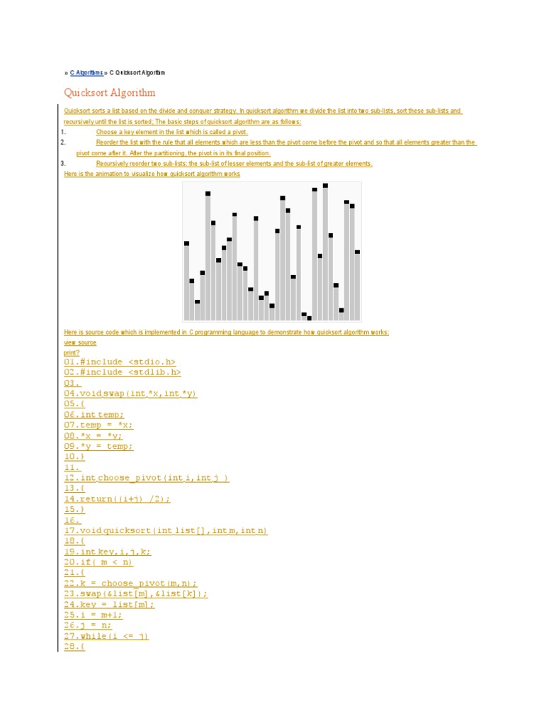 Quicksort Algorithm C Algorithms Pdf Algorithms Teaching Mathematics 