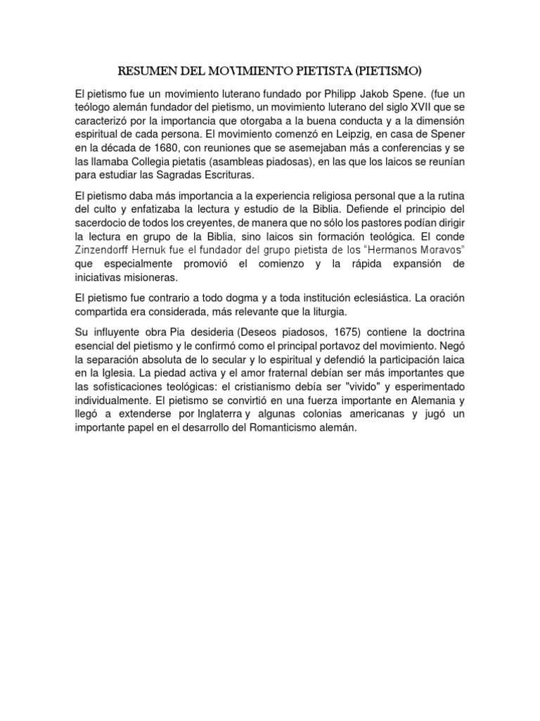 Resumen del Movimiento Pietista | PDF | Religión y espiritualidad