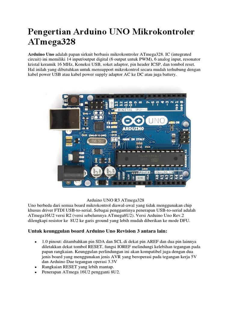 Pengertian Arduino UNO Mikrokontroler ATmega328 Pengertian Arduino UNO Mikrokontroler ATmega328