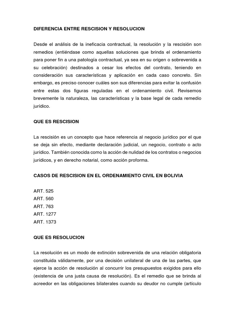 Diferencia Entre Rescision y Resolucion
