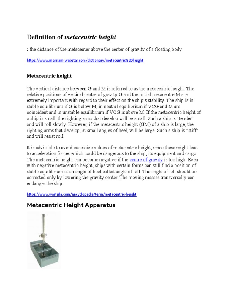 Determine a ship's stability with metacentric height | PDF | Watercraft ...