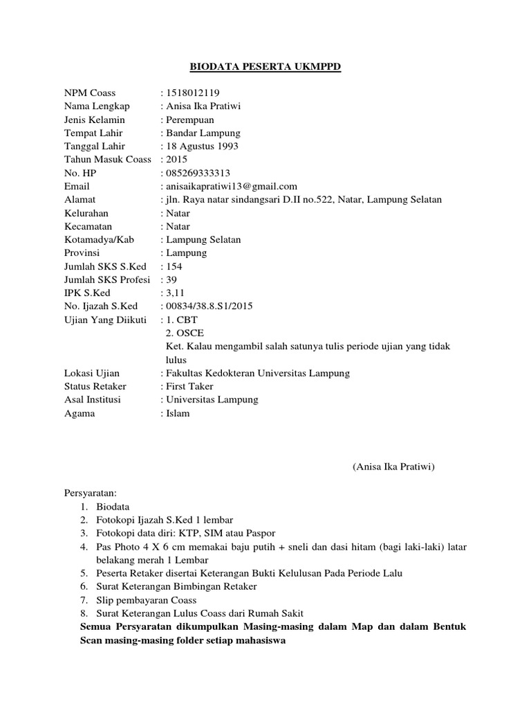 Biodata Anisa Ika Pratiwi | PDF