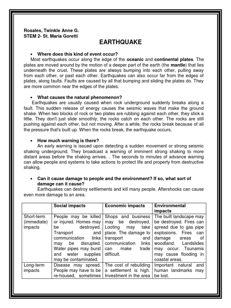 Earthquake Profile | PDF | Earthquakes | Plate Tectonics