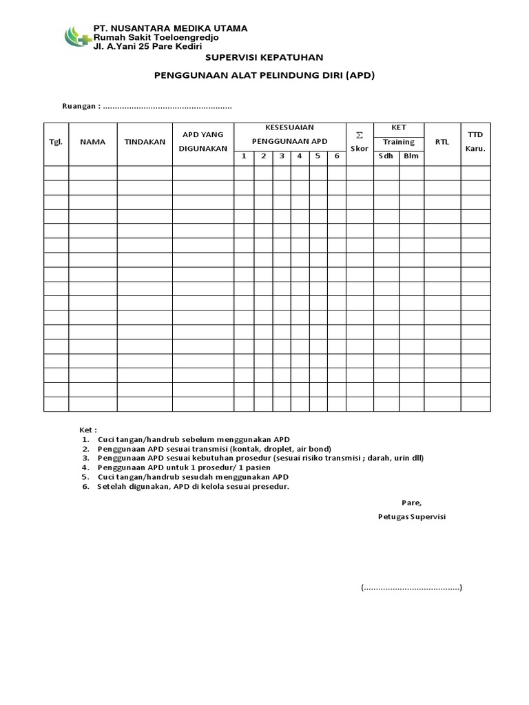 Supervisi Kepatuhan Apd | PDF