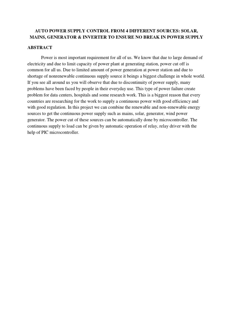 Auto Power Supply Control From Different Sources To Ensure No Break ...
