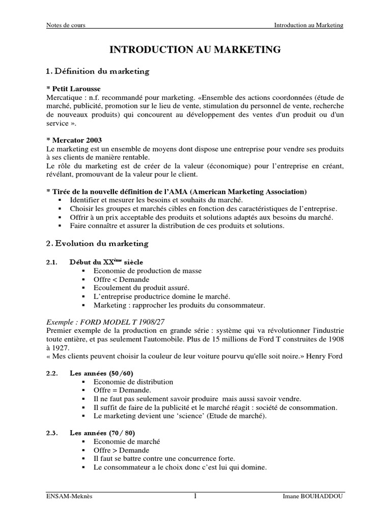 Chapitre 1 - Introduction Au Marketing | PDF | Commercialisation | Marché (Économie)