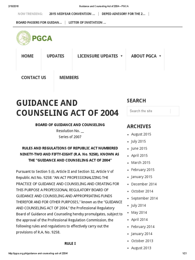 RA 9258 - Guidance and Counseling Act of 2004 | PDF | Licensure ...