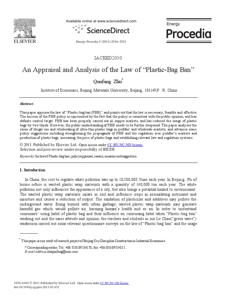Una Evaluación y Análisis de La Ley de "Prohibición de Bolsas de ...