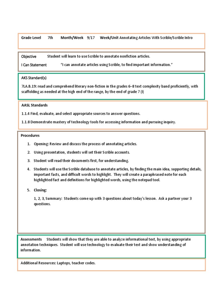 Introduction To Scrible-Annotating Nonfiction Text | PDF
