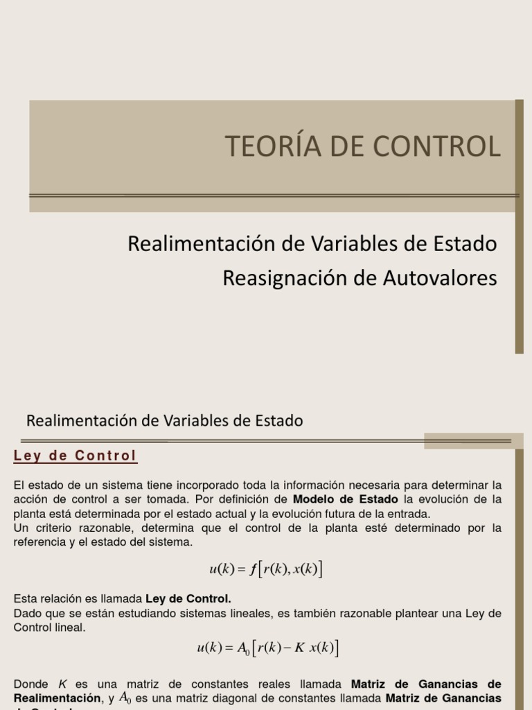 Clase 9 - Realimentacion de Estados | PDF | Valores propios y vectores ...