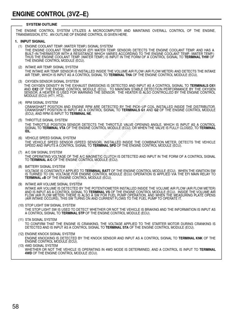Engine Control System Overview 3VZ-E | PDF | Fuel Injection | Throttle