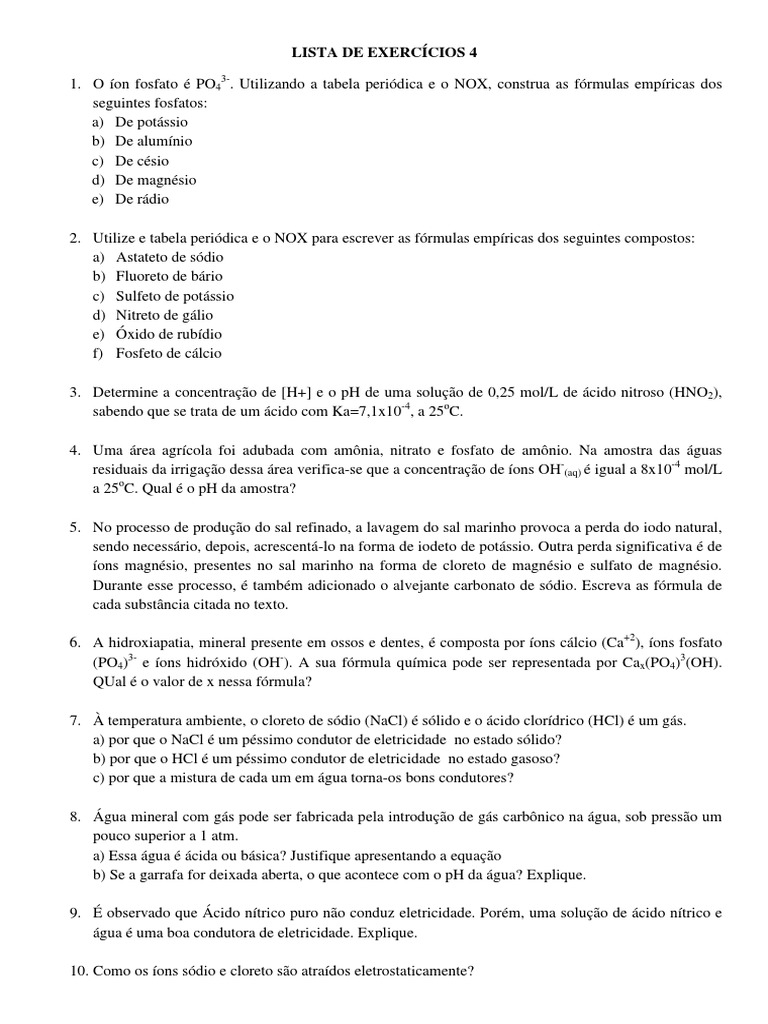 Lista de exercícios sobre estruturas de Lewis, ligações químicas e ...