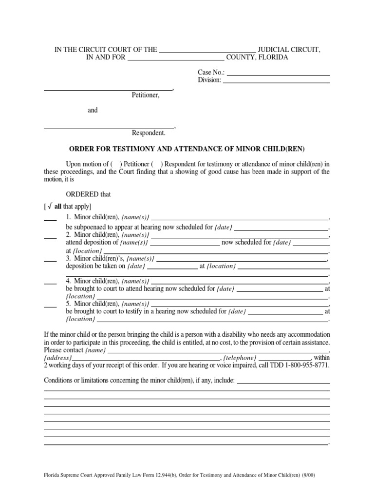 Order Allow Child Testify | PDF | Deposition (Law) | Wisconsin Circuit ...