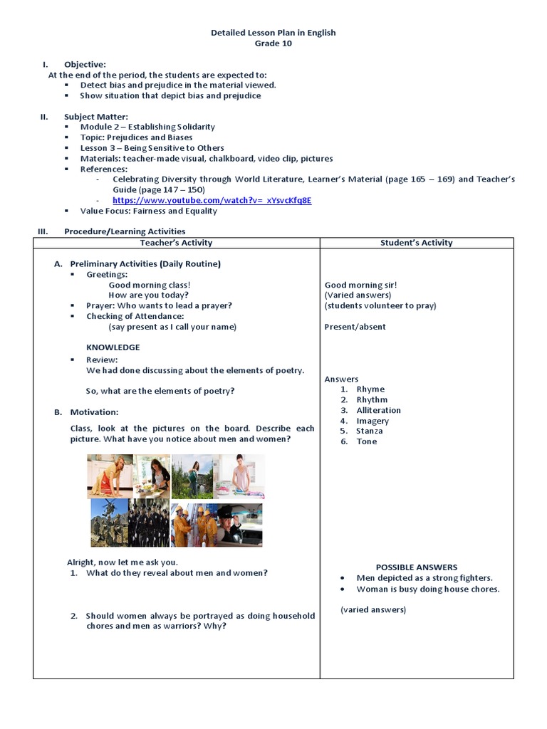 Detailed Lesson Plan in English Grade 10 I. Objective | PDF ...