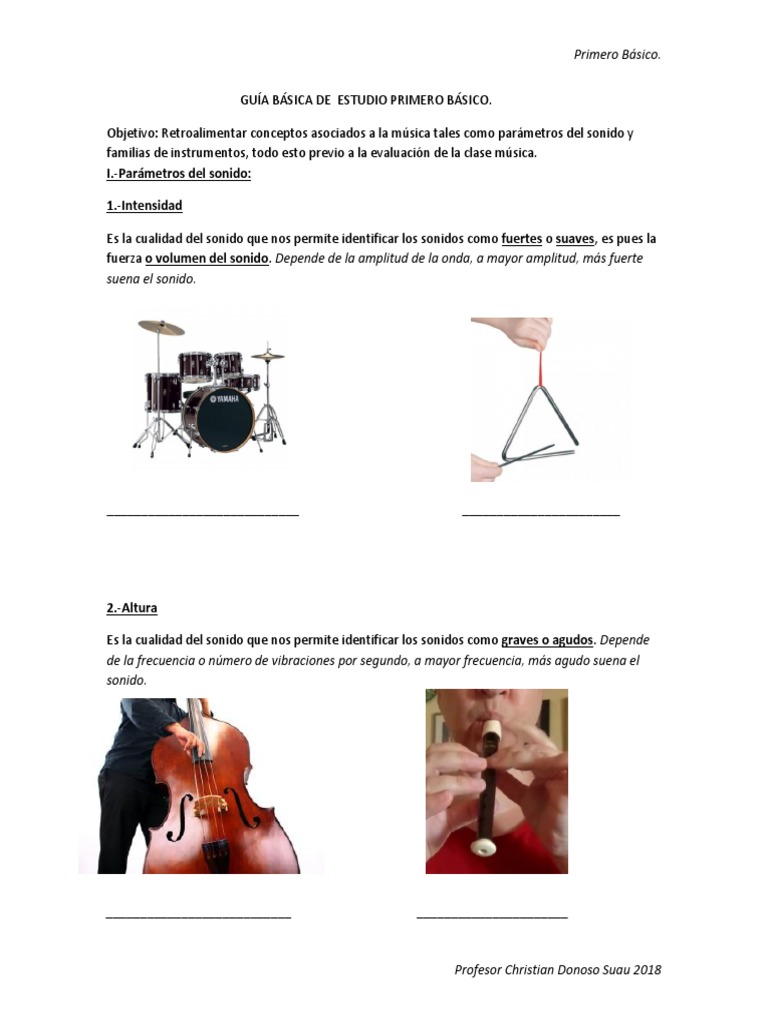 prueba 1° básico | Instrumentos musicales | Sonido