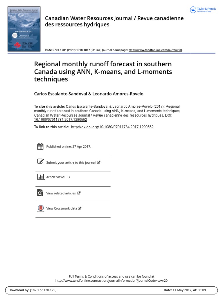 Regional Monthly Runoff Forecast in Southern Canada Using ANN K Means ...